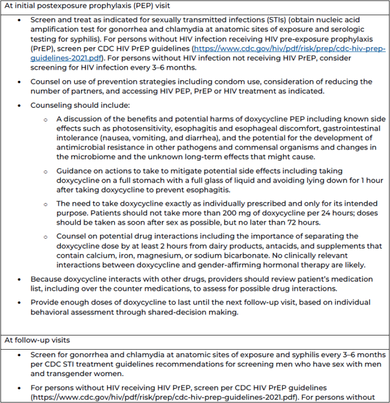Guidelines on the Use of Doxycycline Postexposure Prophylaxis
